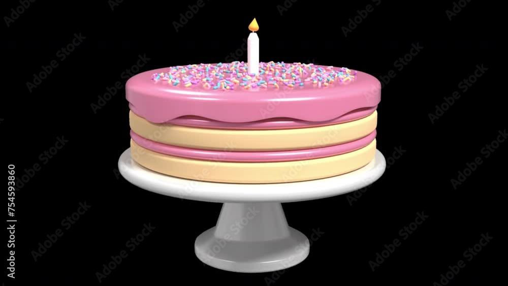 3D animation of birthday cake. Cute birthday cake animation. Pink cake ...