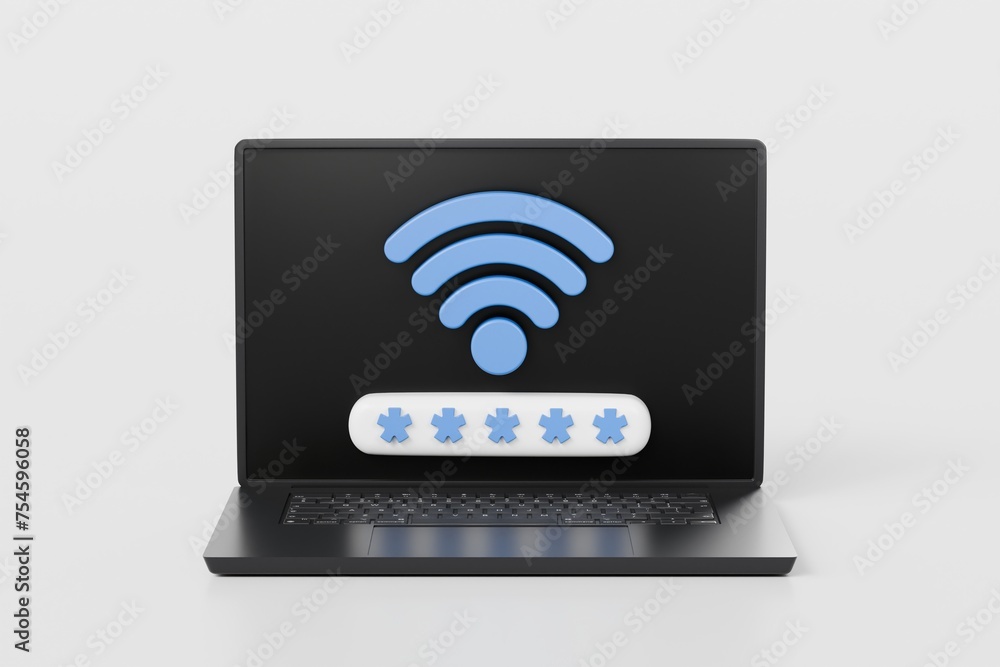 3d laptop computer device with wireless connection password sharing ...