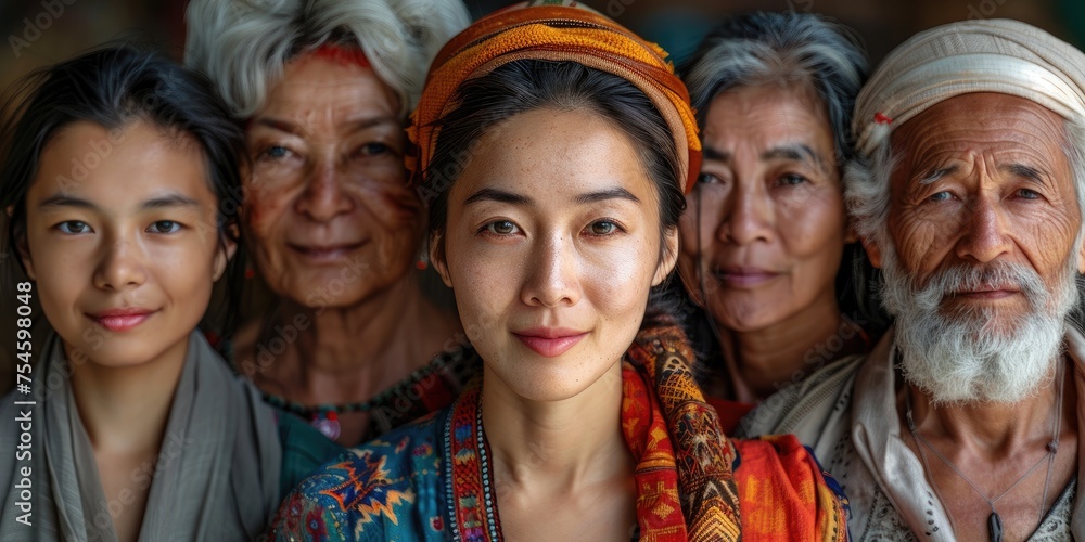 Diverse group of happy smiling multi cultural and multi aged generation ...