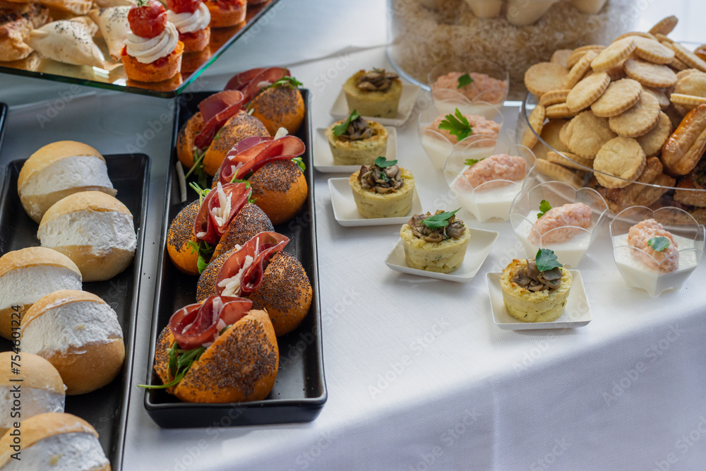 A well-laid out buffet in a restaurant/hotel with a wide choice of ...