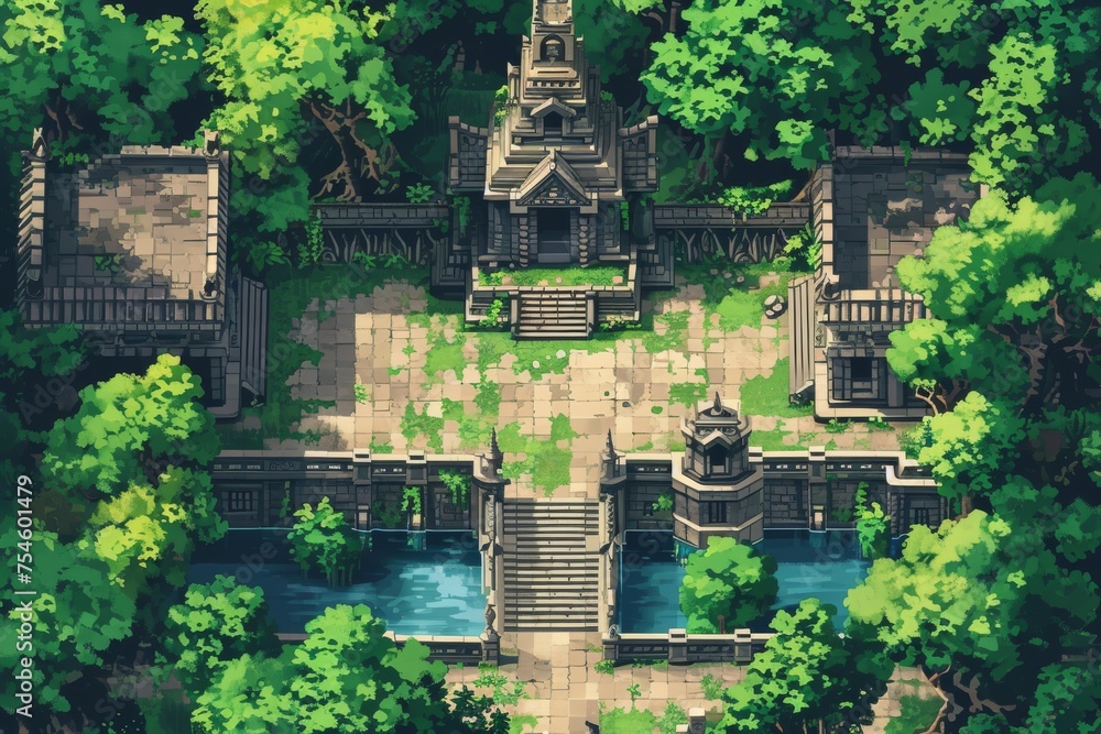 Pixelated village for game map. pixel map in the game. pixelated ...