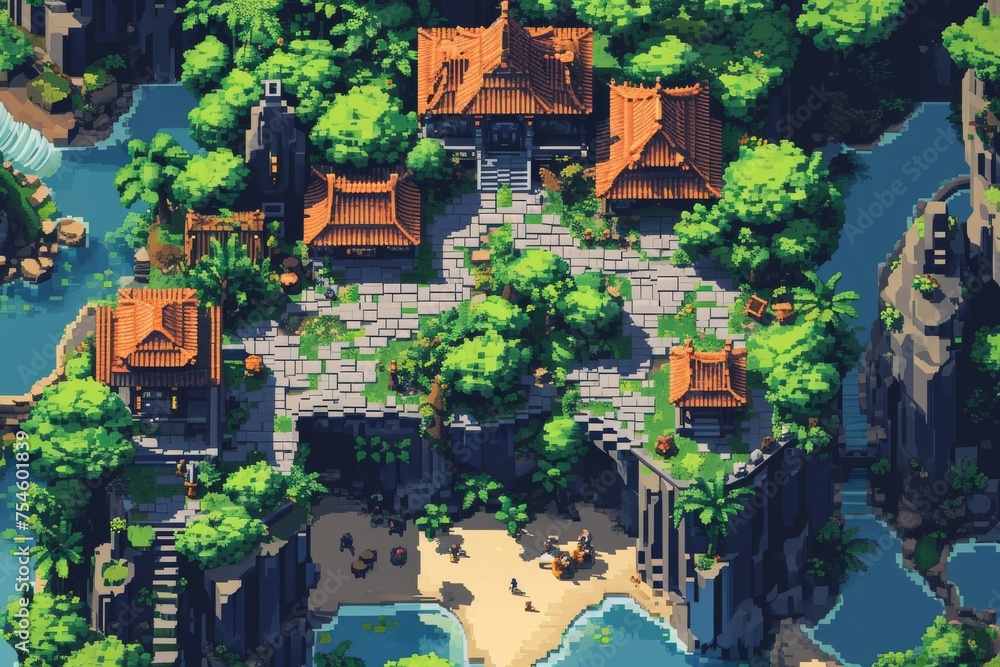 Pixelated village for game map. pixel map in the game. pixelated ...