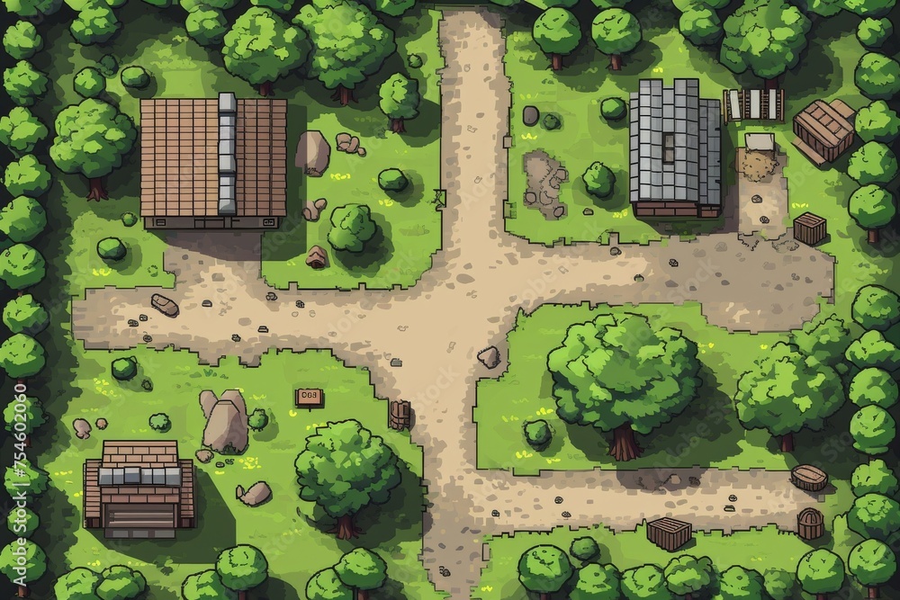 Pixelated village for game map. pixel map in the game. pixelated ...