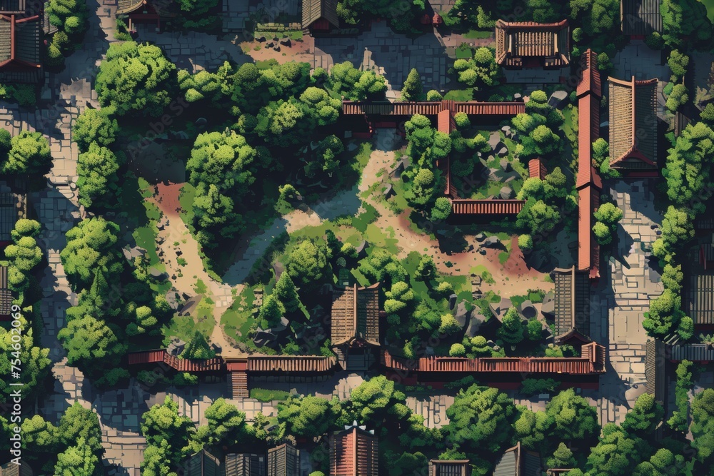 Pixelated village for game map. pixel map in the game. pixelated ...