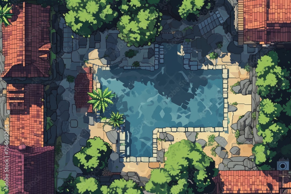 Pixelated village for game map. pixel map in the game. pixelated ...