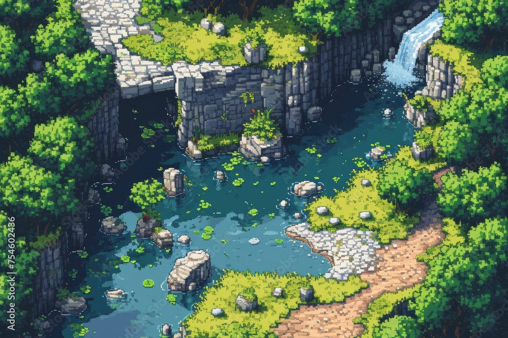 Pixelated village for game map. pixel map in the game. pixelated ...