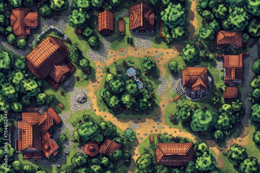 Pixelated village for game map. pixel map in the game. pixelated ...