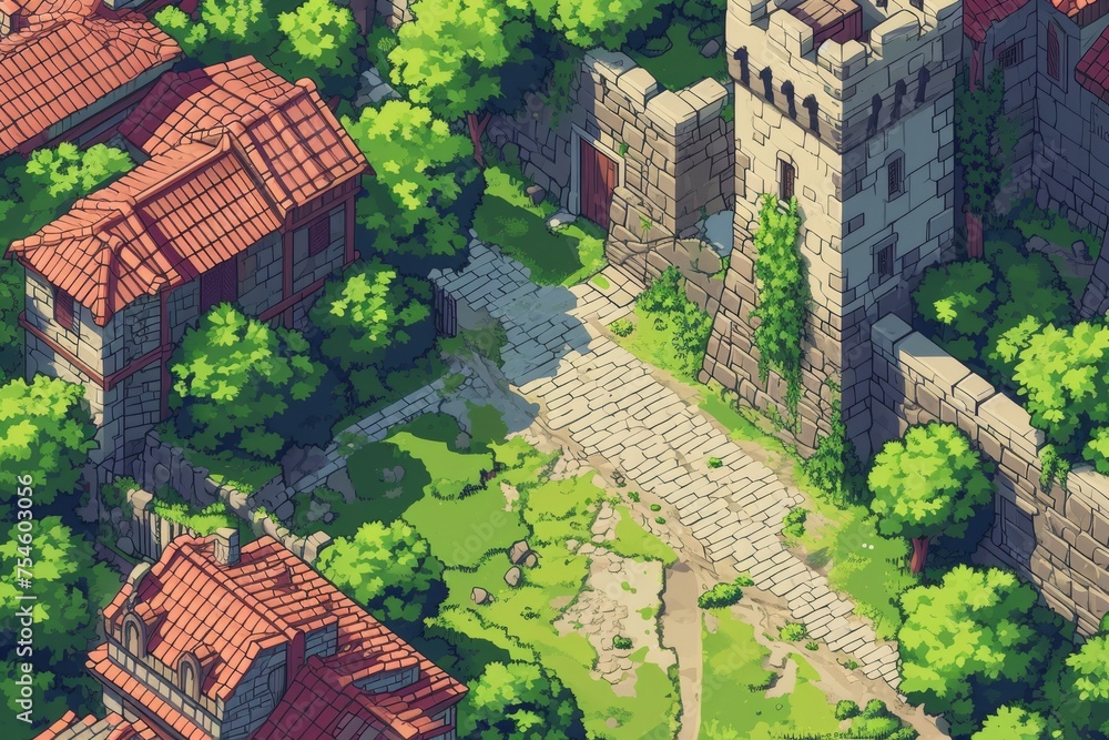 Pixelated village for game map. pixel map in the game. pixelated ...