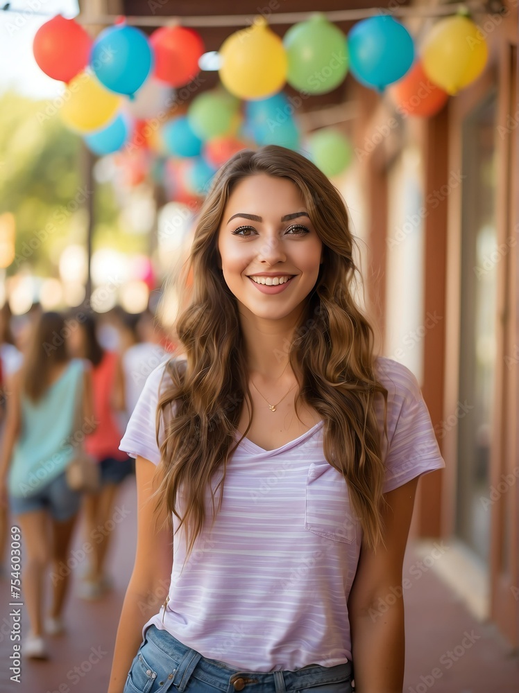 Portrait of a college university student french girl on summer vacation ...