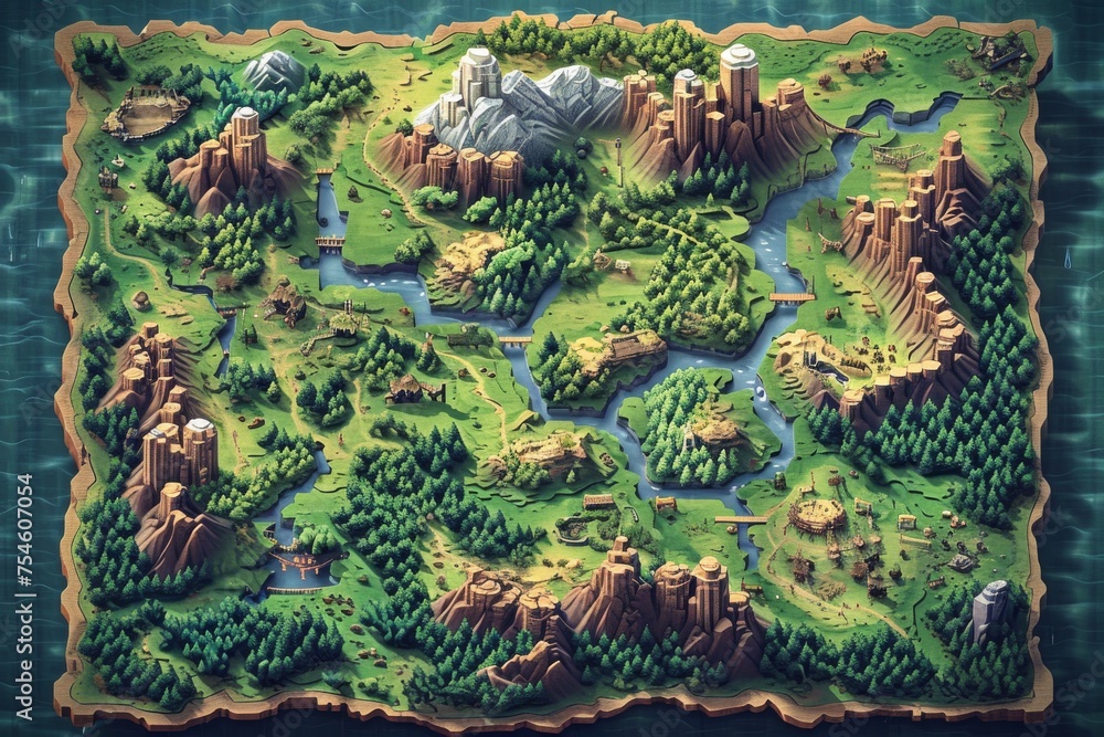 Pixelated village for game map. pixel map in the game. pixelated ...