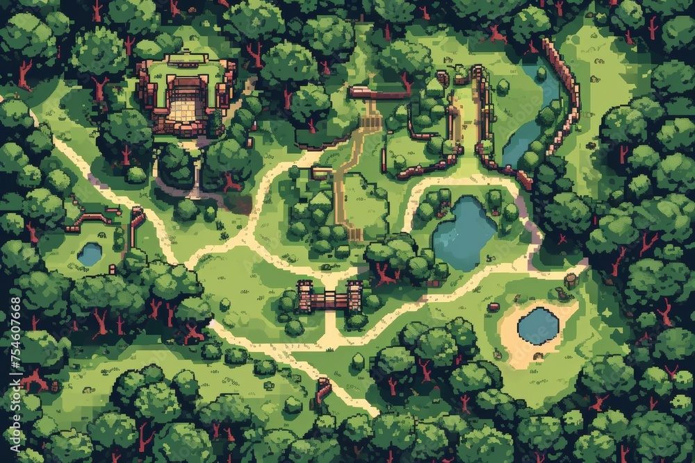 Pixelated village for game map. pixel map in the game. pixelated ...