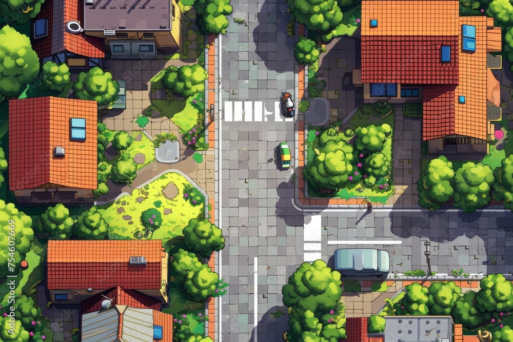 Pixelated village for game map. pixel map in the game. pixelated ...