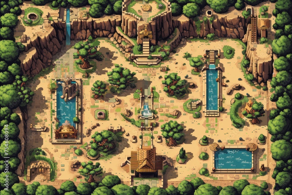 Pixelated village for game map. pixel map in the game. pixelated ...