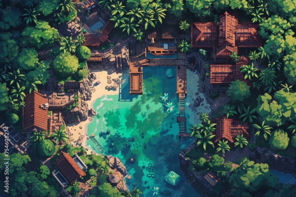 Pixelated village for game map. pixel map in the game. pixelated ...