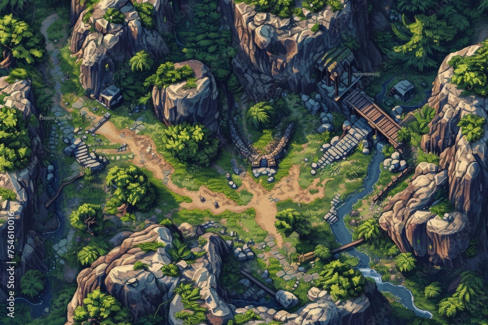 Pixelated village for game map. pixel map in the game. pixelated ...