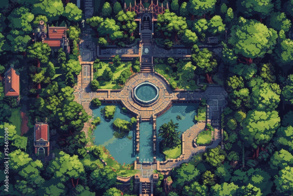 Pixelated village for game map. pixel map in the game. pixelated ...