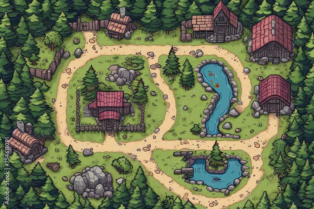 Pixelated village for game map. pixel map in the game. pixelated ...
