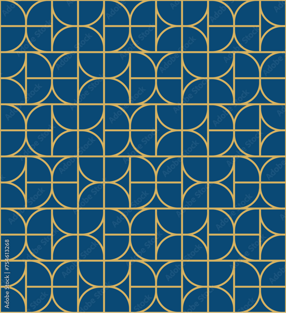 Blue and gold geometric pattern background vector in vintage style ...