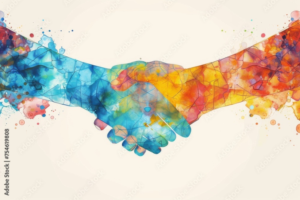Watercolor handshake with a splash effect - An artistic representation ...