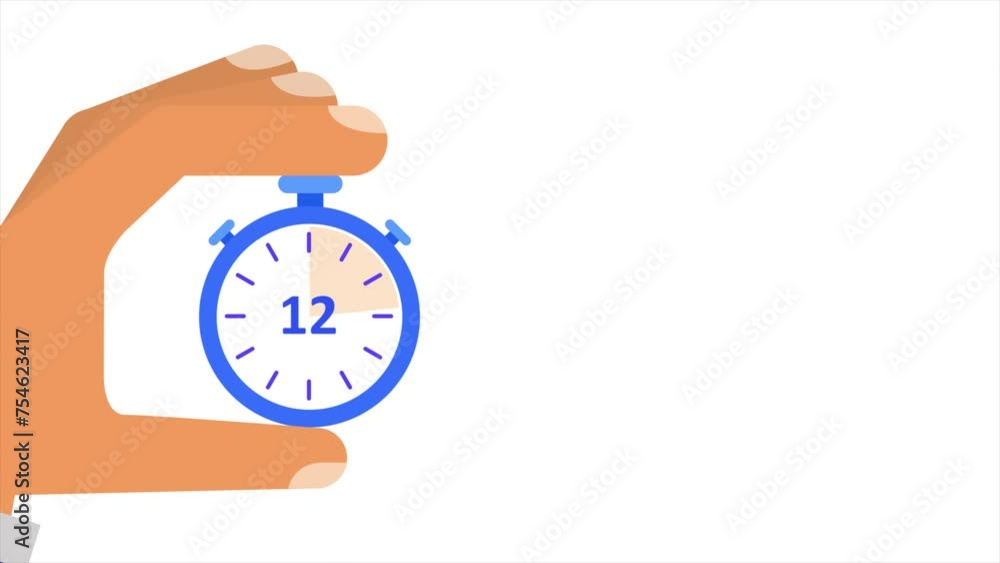 15 second stopwatch countdown timer animation from 15 to 0 seconds on white background, 4k ...