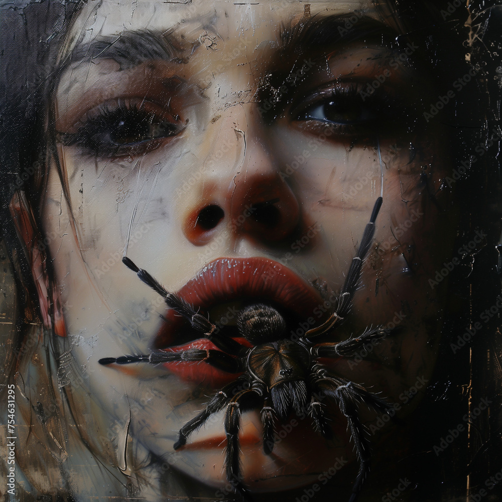 A hyperrealistic portrait of a woman with piercing blue eyes and ...