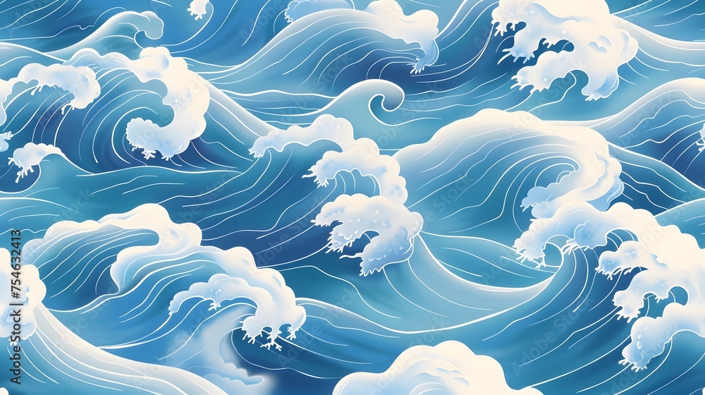 Seamless water wave pattern inspired by Japanese art ideal for ...