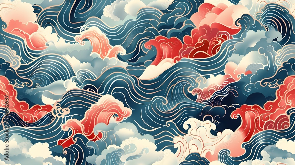 Seamless water wave pattern inspired by Japanese art ideal for ...