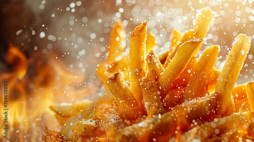 Dynamic explosion of crispy fries Stock Illustration | Adobe Stock
