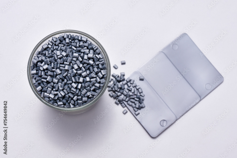 pearl silver masterbatch granules on a white background, equipped with ...