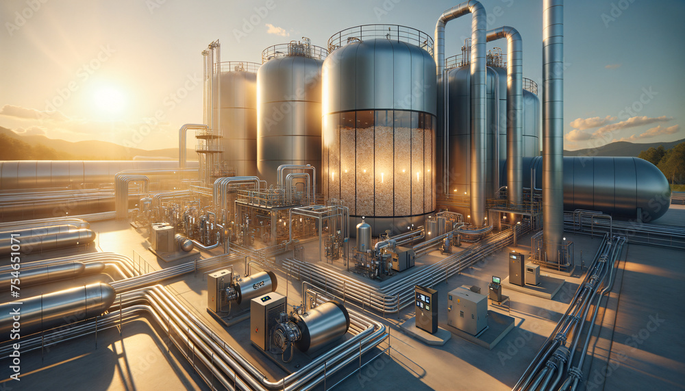 Poster Modern biogas production facility with transparent digester tank ...