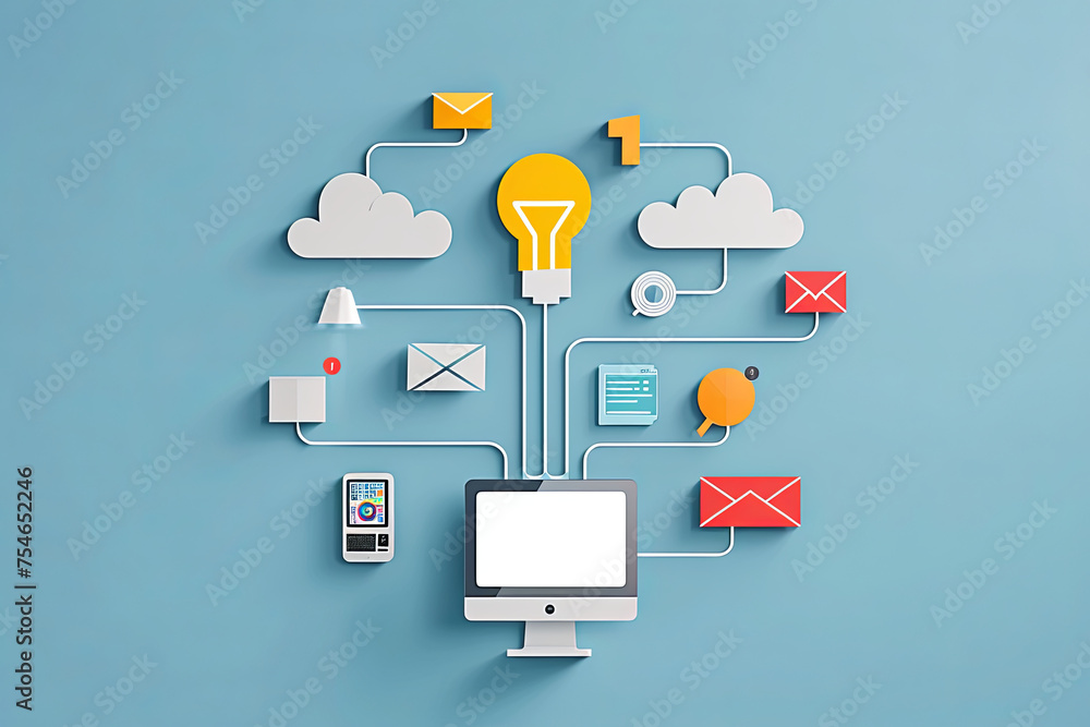 A process flow chart including email, cloud and idea Stock Illustration ...