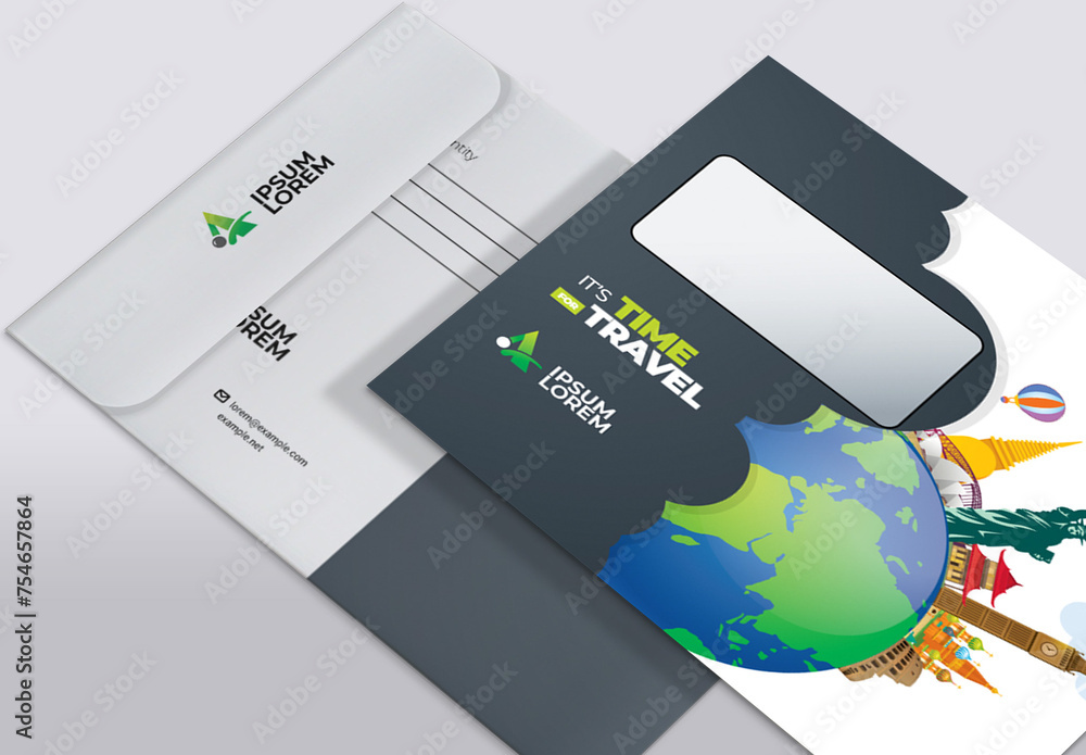 Travel Business B5 Envelope With World Skyline Elements Stock Template ...