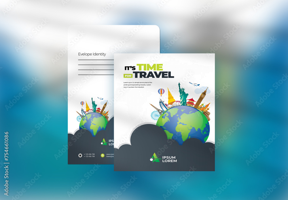 Travel Business C4 Envelope Catalogue With World Skyline Elements Stock ...
