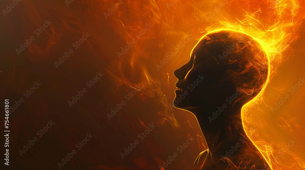 A profile view of a featureless human head with studio lighting ...