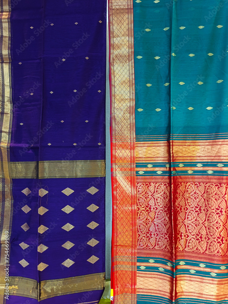 Handmade Indian sari, saree with golden details, woman wear on festival ...