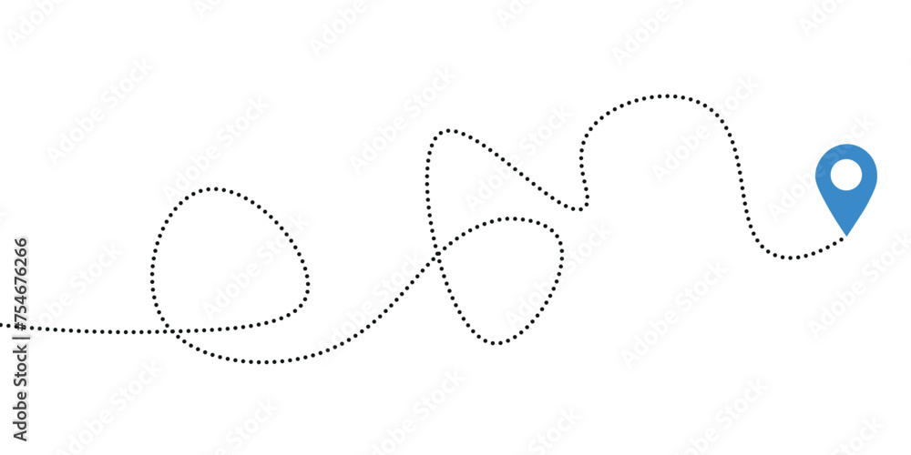 Dot line path route travel banner illustration with location map pin ...