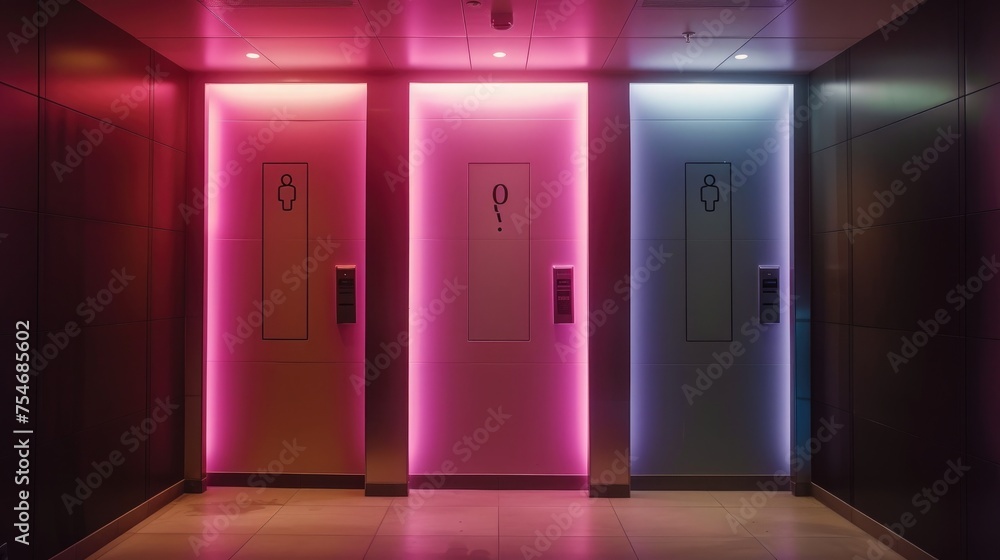 Gender-Neutral Restroom Signage A modern facility featuring gender ...
