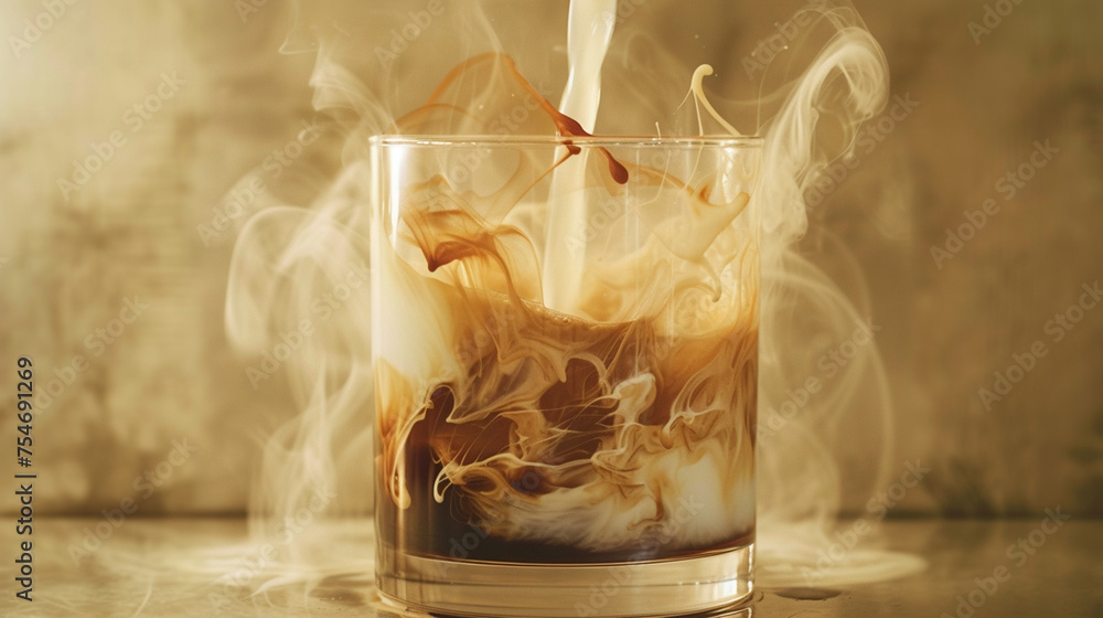Cold Brew Coffee Being Poured Into a Clear Glass with Milk - Artistic ...