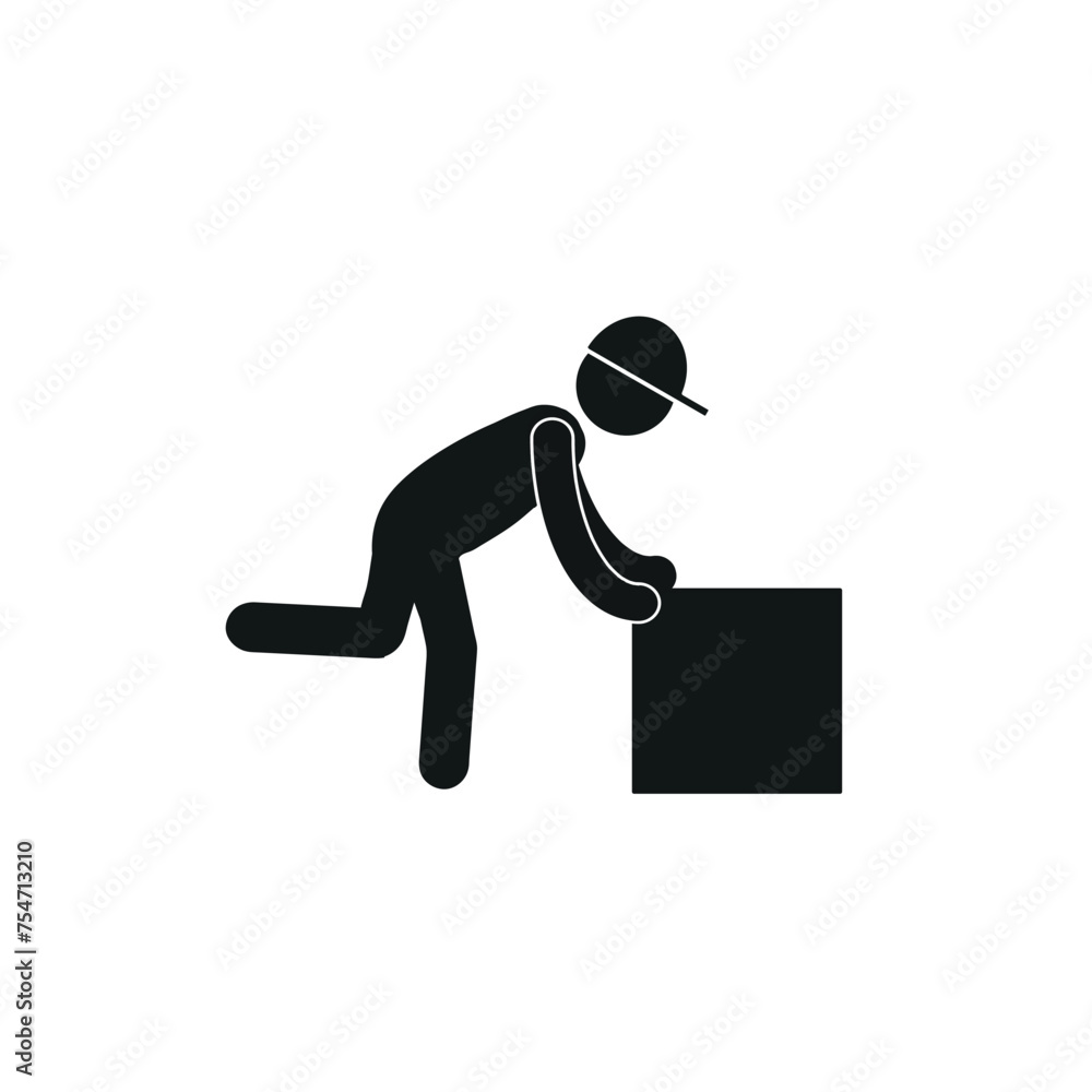 stick man, pictogram of a human figure, pushing a load, a box, a box ...