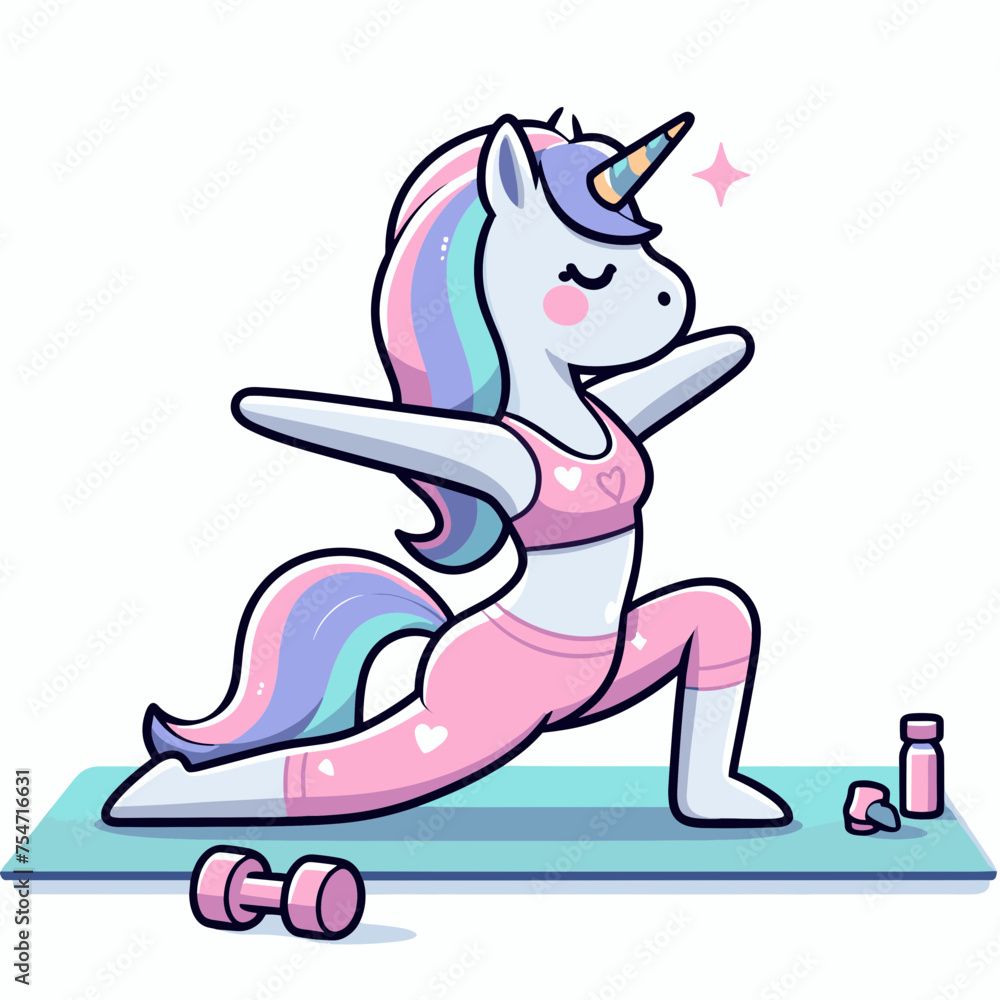 Unicorn Wear fitness outfits, doing exercise and yoga poses, Funny and ...