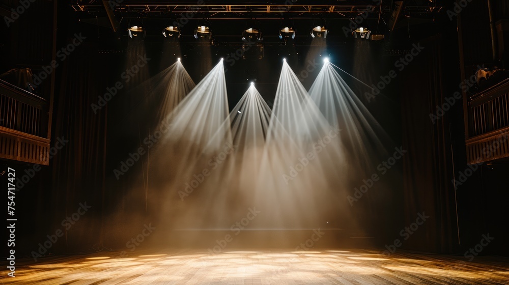 stage light lighting device with colored spotlights and smoke, concert ...