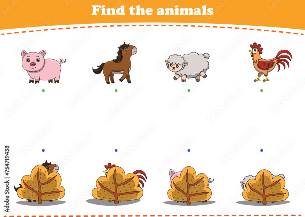 Education game for children find the hiding pictures of cute wild ...