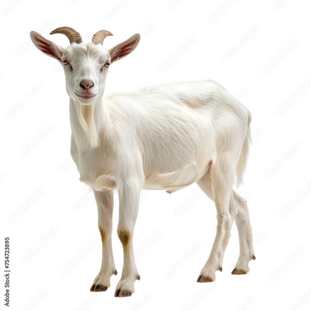 Saanen goat in natural pose isolated on white background, photo ...