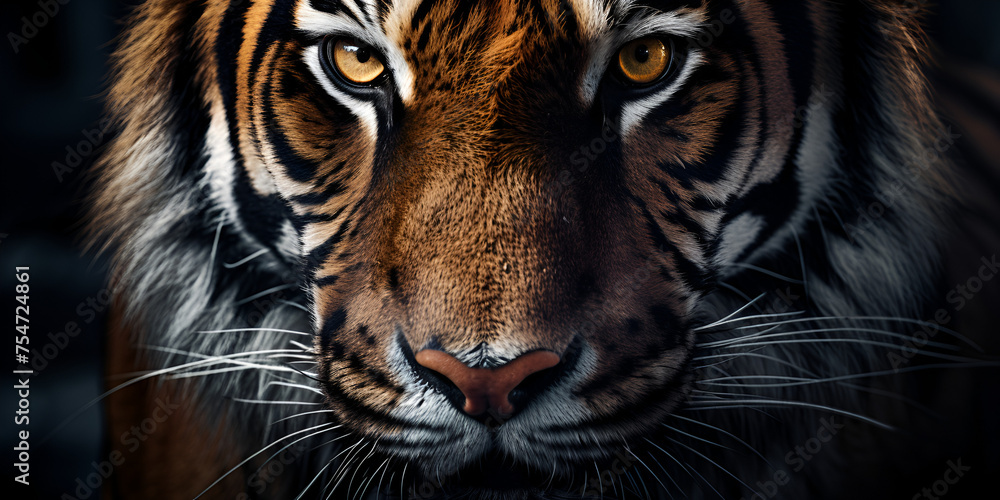 close up of a tiger, Male bengal tiger's head in closeup photo as if ...