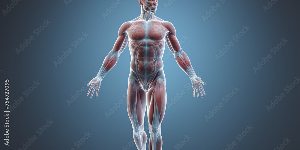 3d rendered illustration of a human body, A human body with the muscles ...