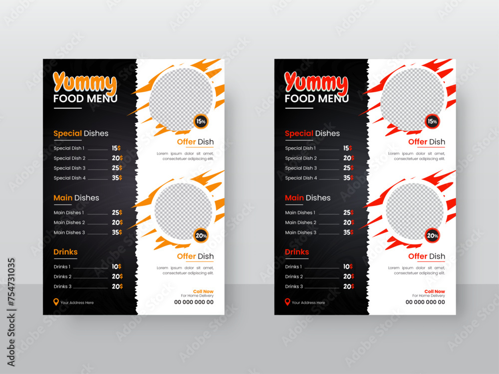 Eye catching food menu template design, A4 modern food menu. Stock ...