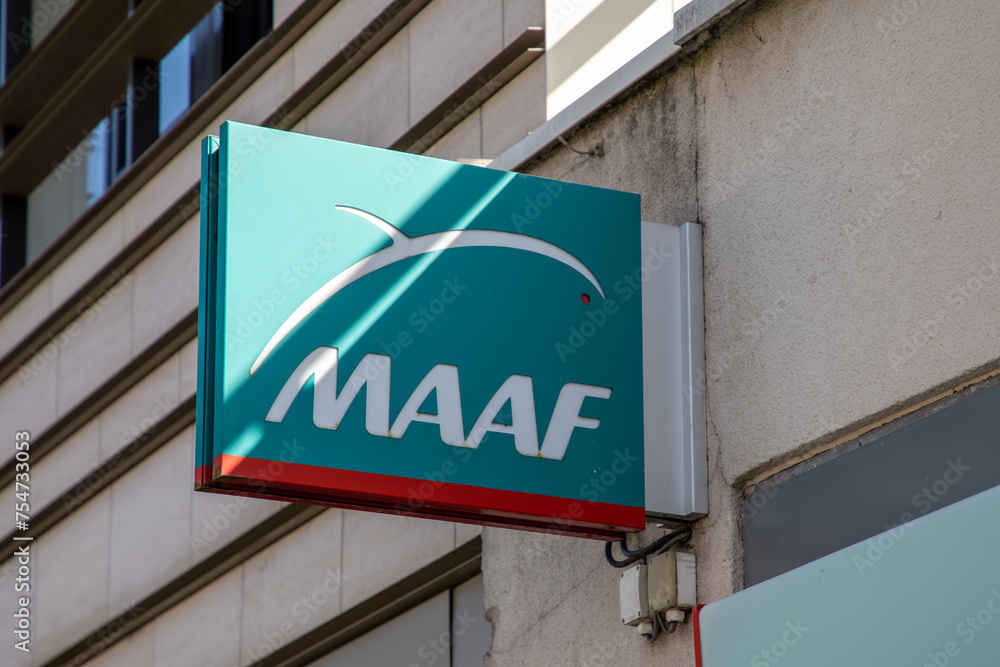 maaf sign chain facade and text logo front wall signage of office store ...