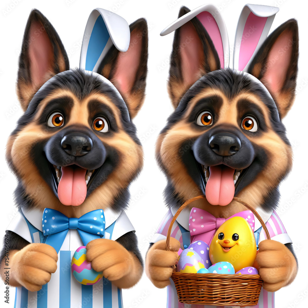 Cute 3D German Shepherd Dog Dressed Up as Easter Bunny, Isolated on ...