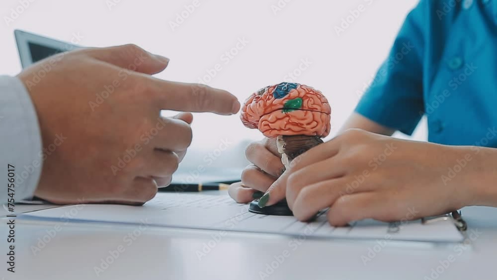 Neurologist hand pointing brain anatomy human model and brain disease ...