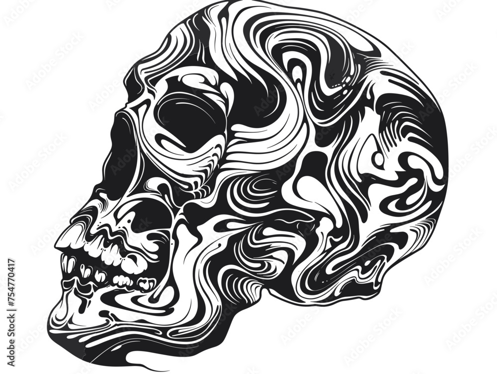 Vetor de Black and White Skull with Swirl Pattern, To add a unique and ...